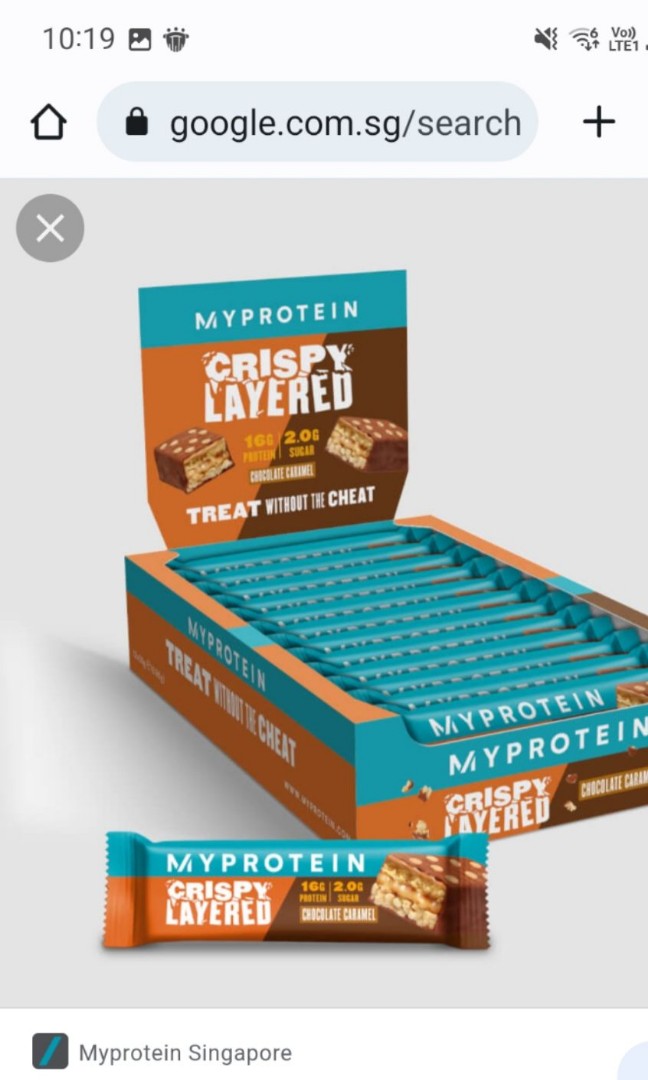 Myprotein crispy layered chocolate caramel, Health & Nutrition, Health ...