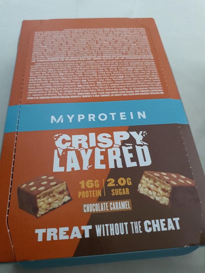 Myprotein crispy layered chocolate caramel, Health & Nutrition, Health ...
