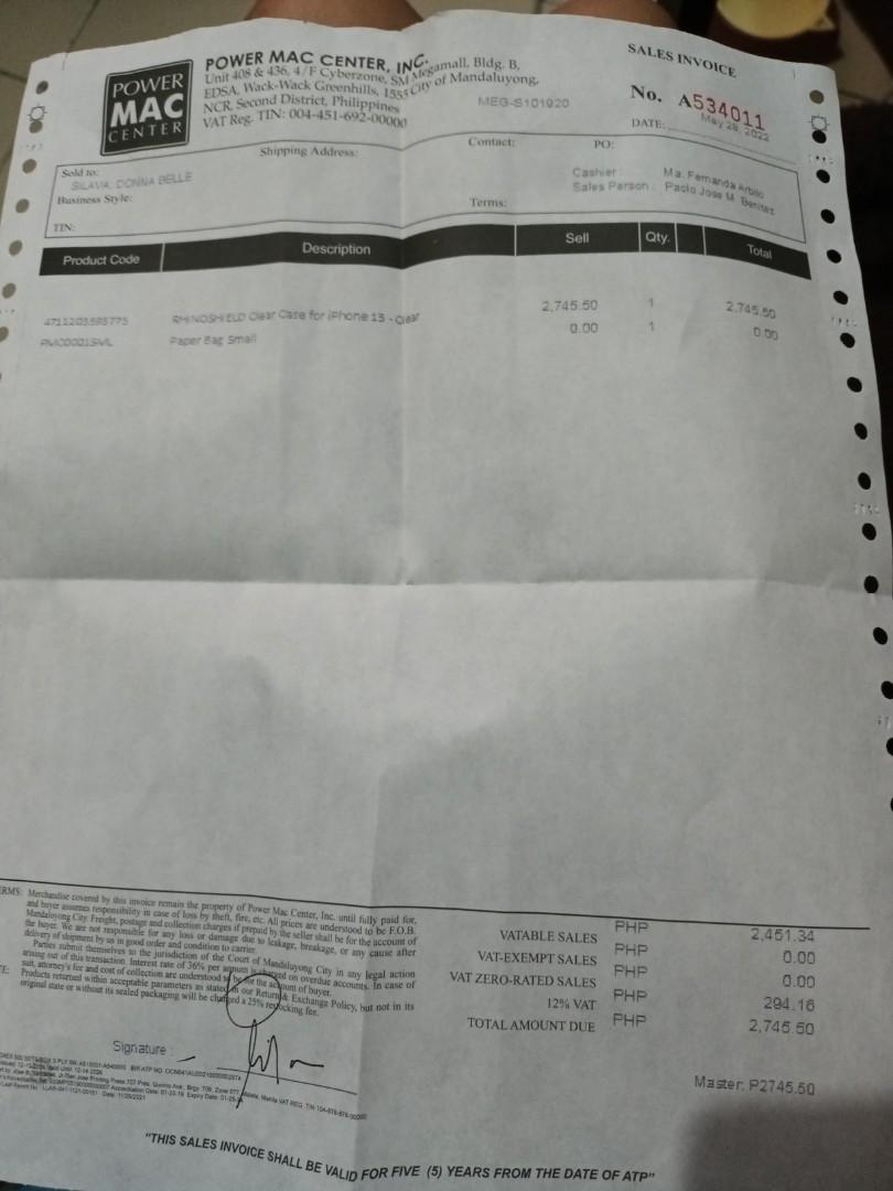 Rhinoshield iPhone13 clear case with receipt from Power Mac Center ...