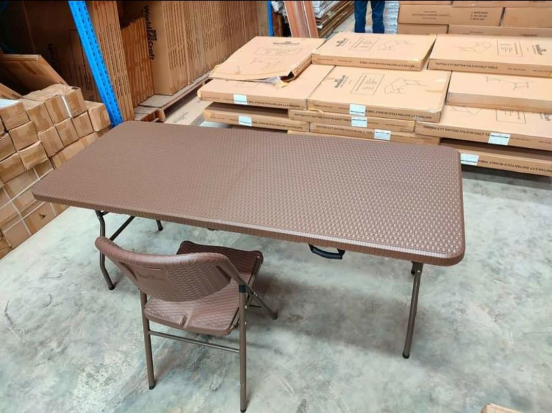 6FT RATTAN FOLD-IN-HALF TABLE, Furniture & Home Living, Outdoor ...