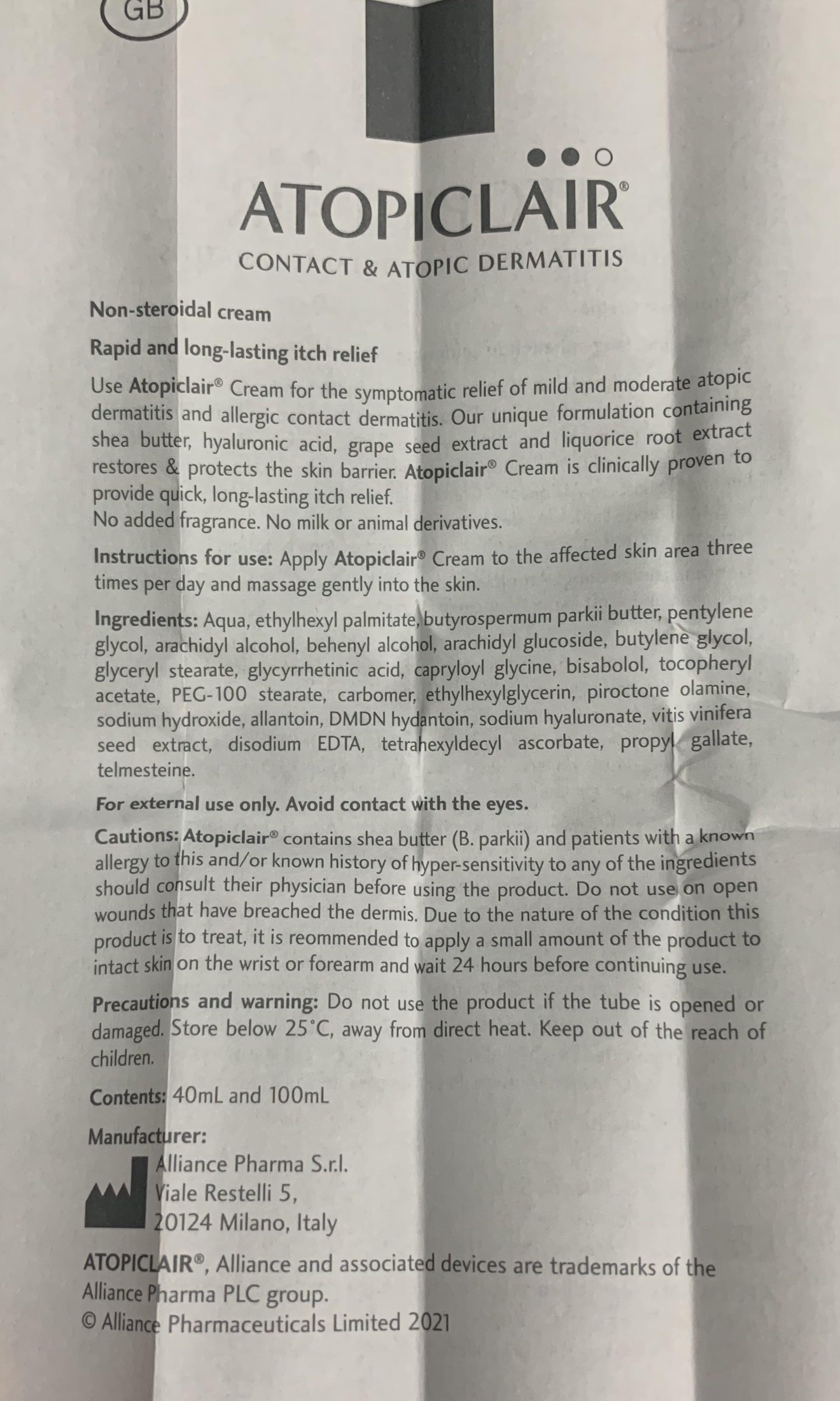 ATOPICLAIR Cream atopic dermatitis eczema 100ML, Beauty & Personal Care ...
