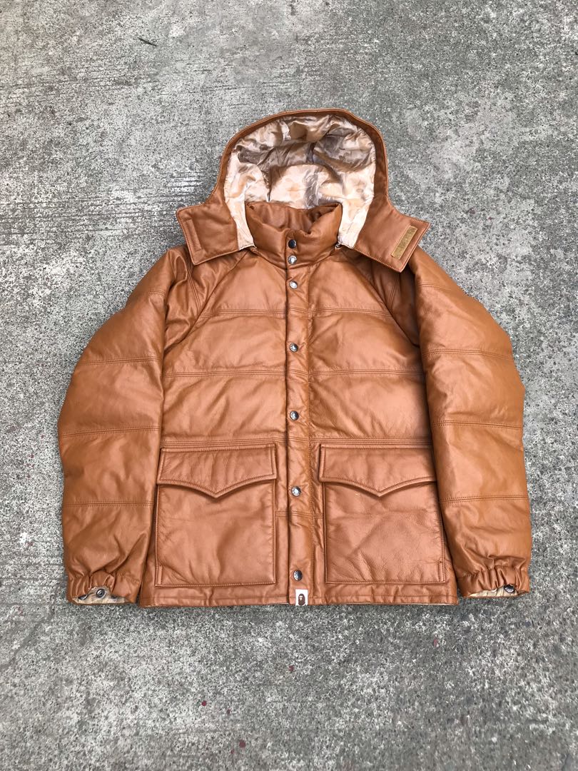 RARE!!!Bape Leather Detachable Hood Jacket "Authentic", Men's Fashion ...