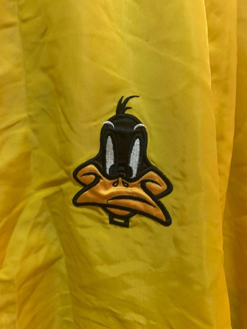 Vintage Daffy Duck Yellow Printed Reversible Puffer Racing Jacket, Men ...