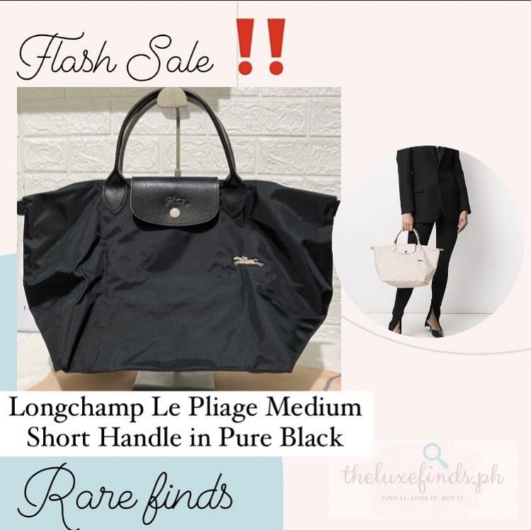 Longchamp Le Pliage Medium Short Handle in Pure Black, Luxury, Bags ...