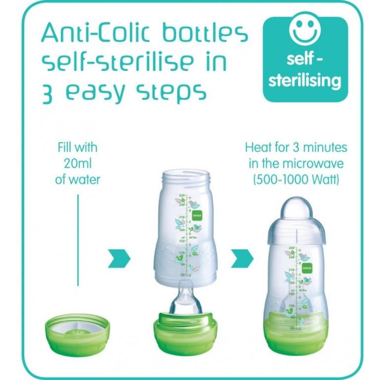 MAM Easy Start Self Sterilising Anti-Colic Bottle 260ml - Single Pack, Babies & Kids, Nursing ...