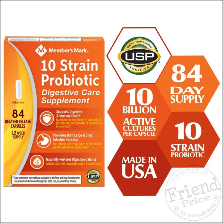 Member's Mark 10 Strain Probiotic (84 Capsules, 12 Week Supply) Expiry ...