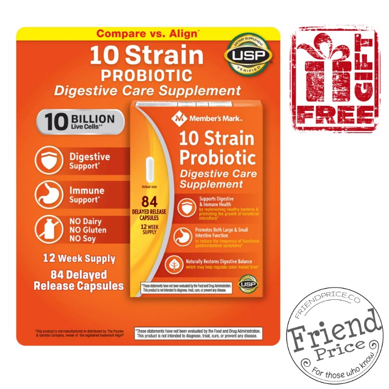 Member's Mark 10 Strain Probiotic (84 Capsules, 12 Week Supply) Expiry ...