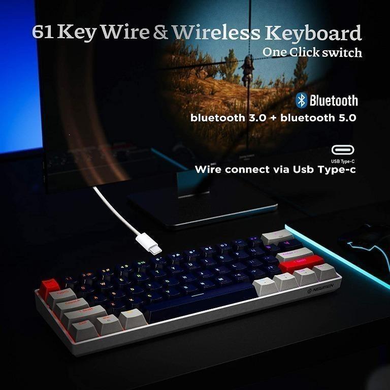 NEWMEN GM610 60% Wireless Mechanical Gaming Keyboard, 61 Keys Bluetooth ...