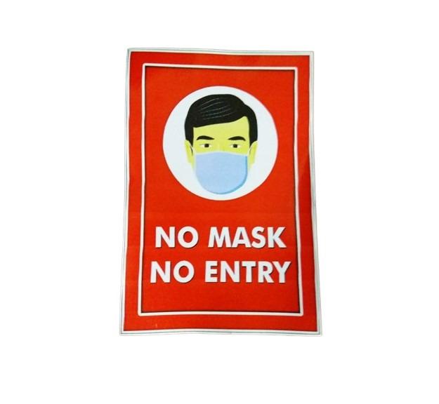 No Mask No Entry Sign Sticker, Social Distancing Please Stand Here ...