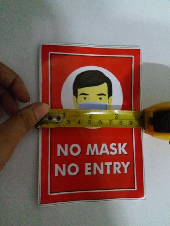 No Mask No Entry Sign Sticker, Social Distancing Please Stand Here ...