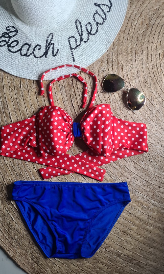 Polkadots Big Ribbon Red & Blue Swimsuit, Women's Fashion, Swimwear ...