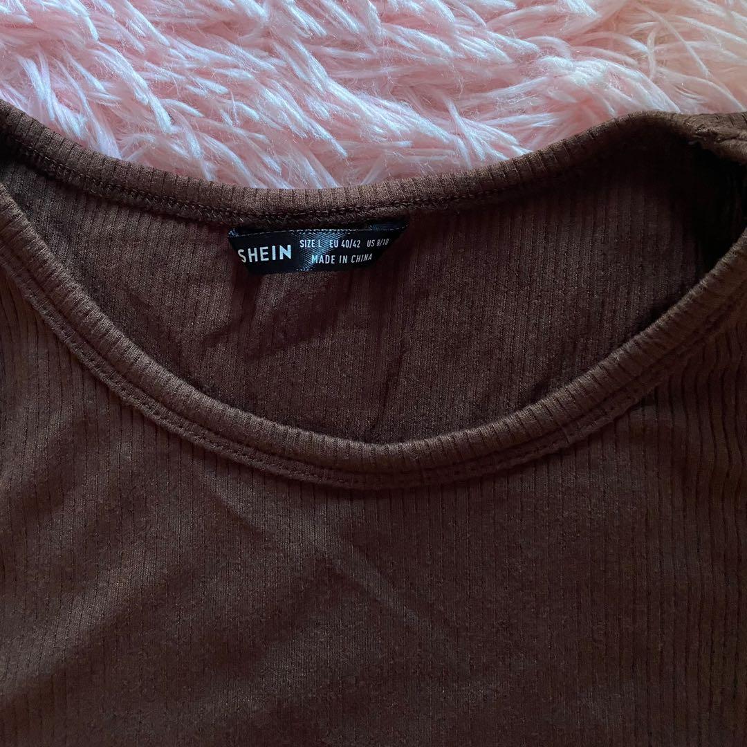 SHEIN BROWN SANDO CROP TOP (PRELOVED), Women's Fashion, Tops ...