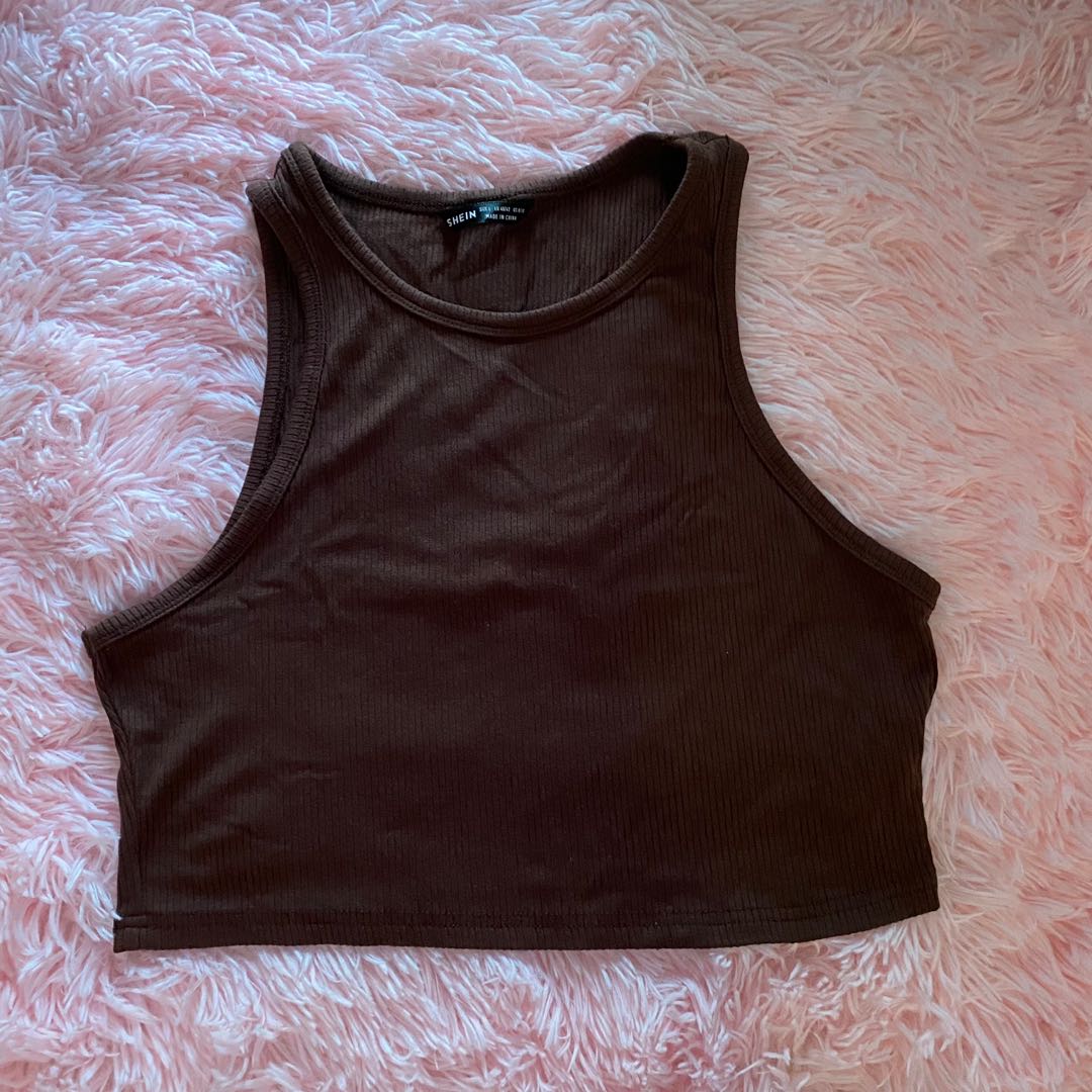 SHEIN BROWN SANDO CROP TOP (PRELOVED), Women's Fashion, Tops ...