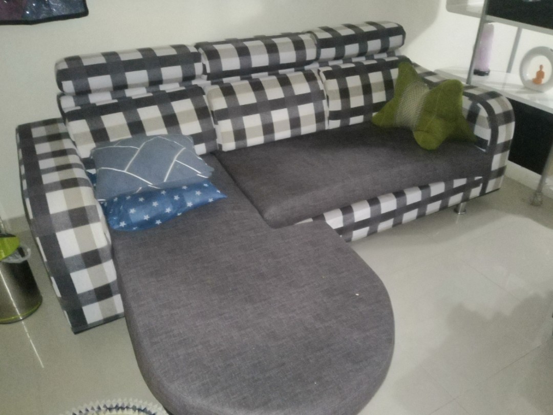 Sofa L shape chair kerusi modern free tool fabric, Furniture & Home ...