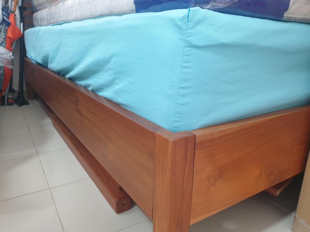 Myanmar Teak Bed with Matress, Furniture & Home Living, Furniture, Bed ...