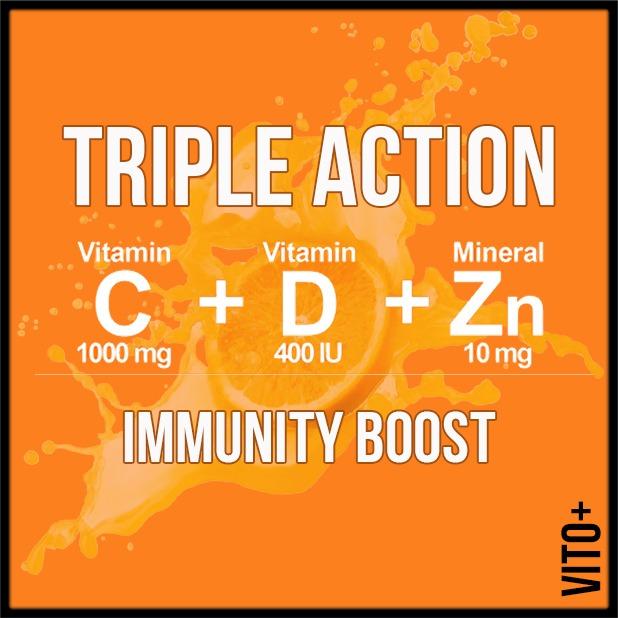 VITO+ Vitamin C 1000mg Effervescent Tablets Triple Action C+D+Zn ...