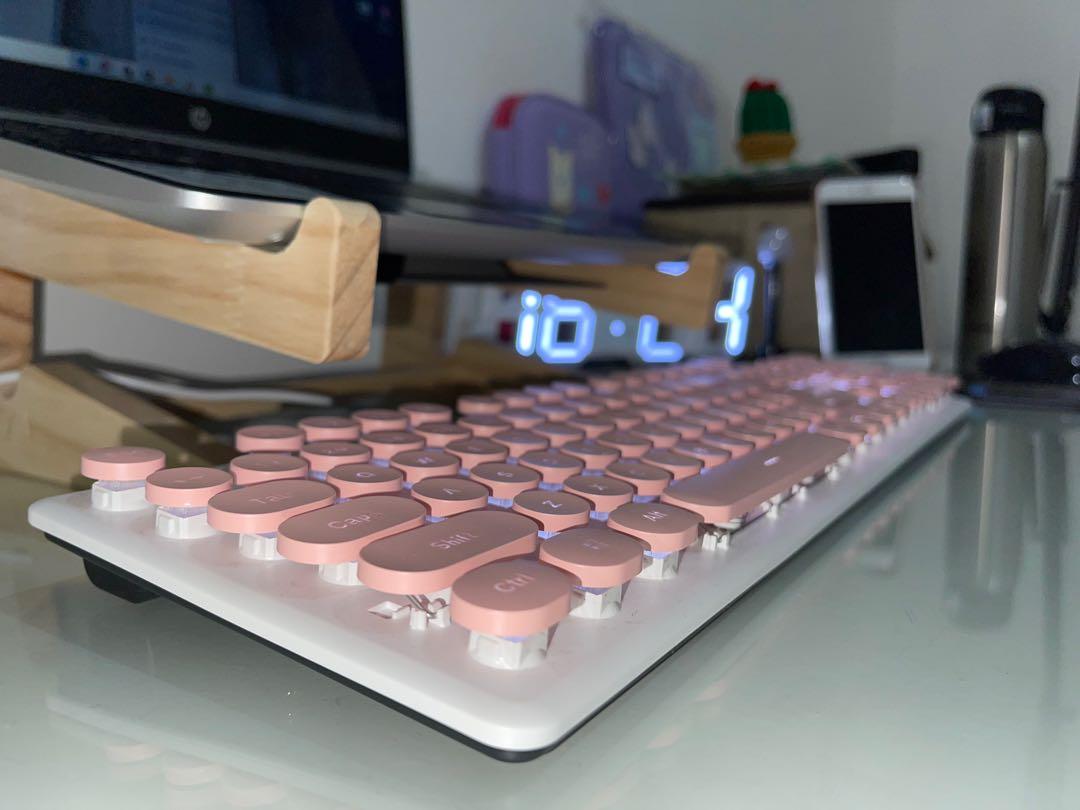 Wired keyboard round elevated keys light pink with dimmable built in ...