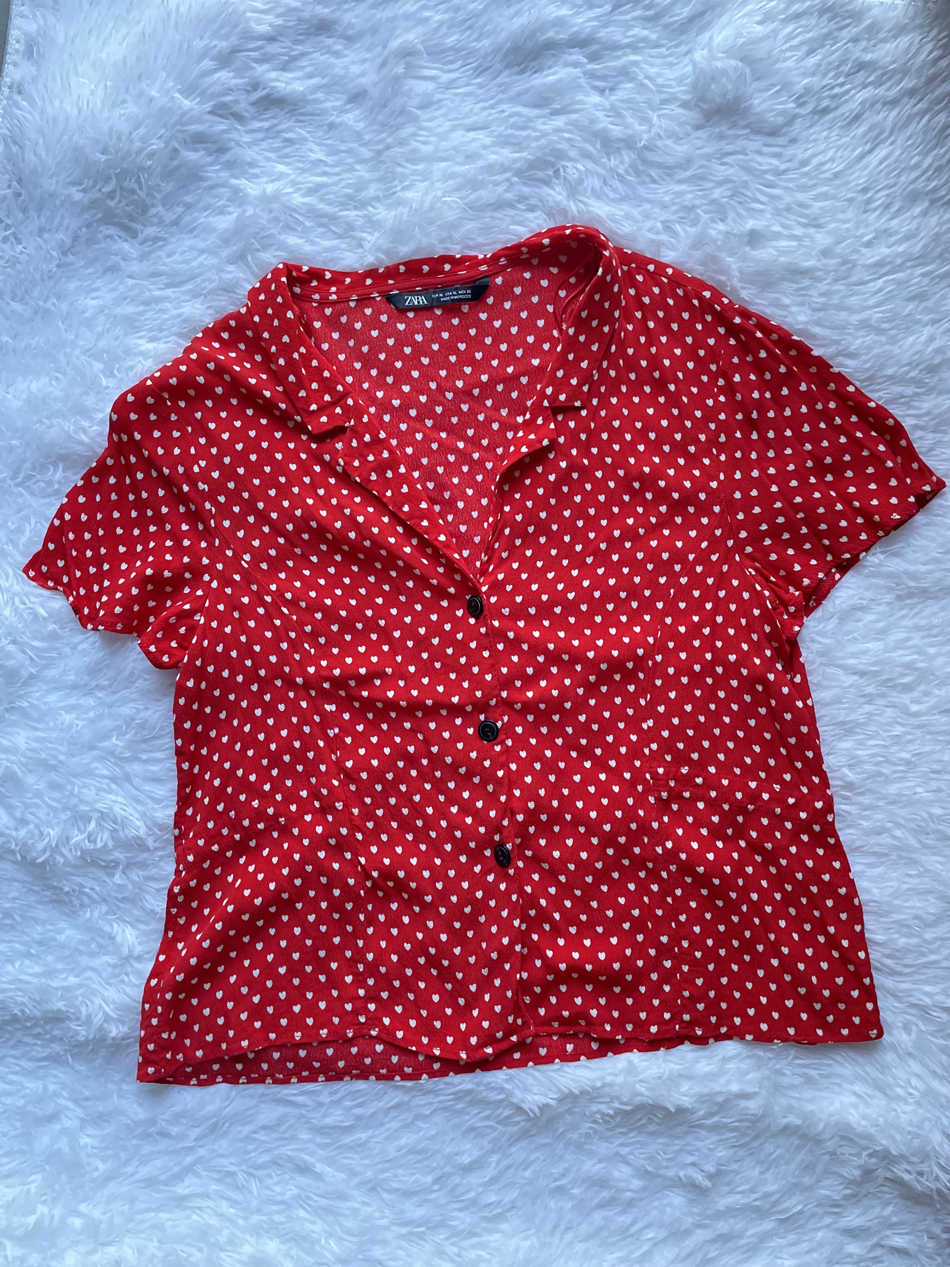 Zara Heart Printed Top, Women's Fashion, Tops, Blouses on Carousell