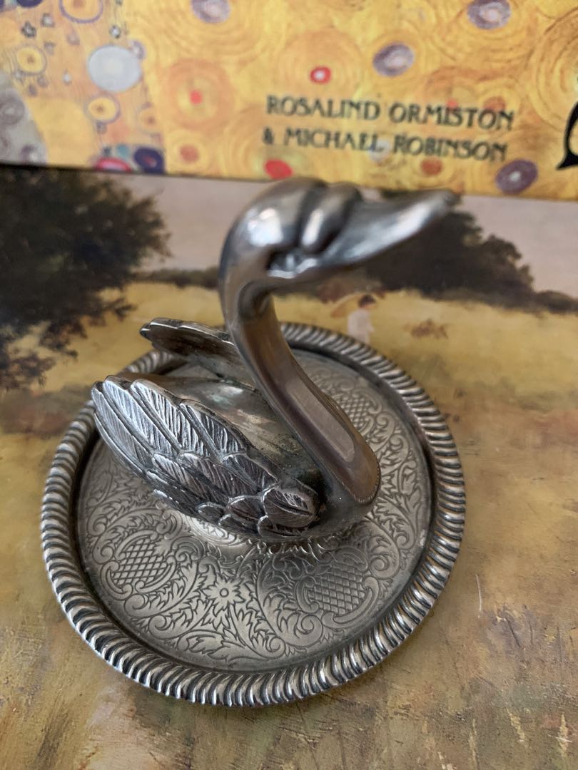 💕 Gorgeous Vintage EP Zinc Alloy Silver Swan Vanity Ring/Jewelry Holder ...