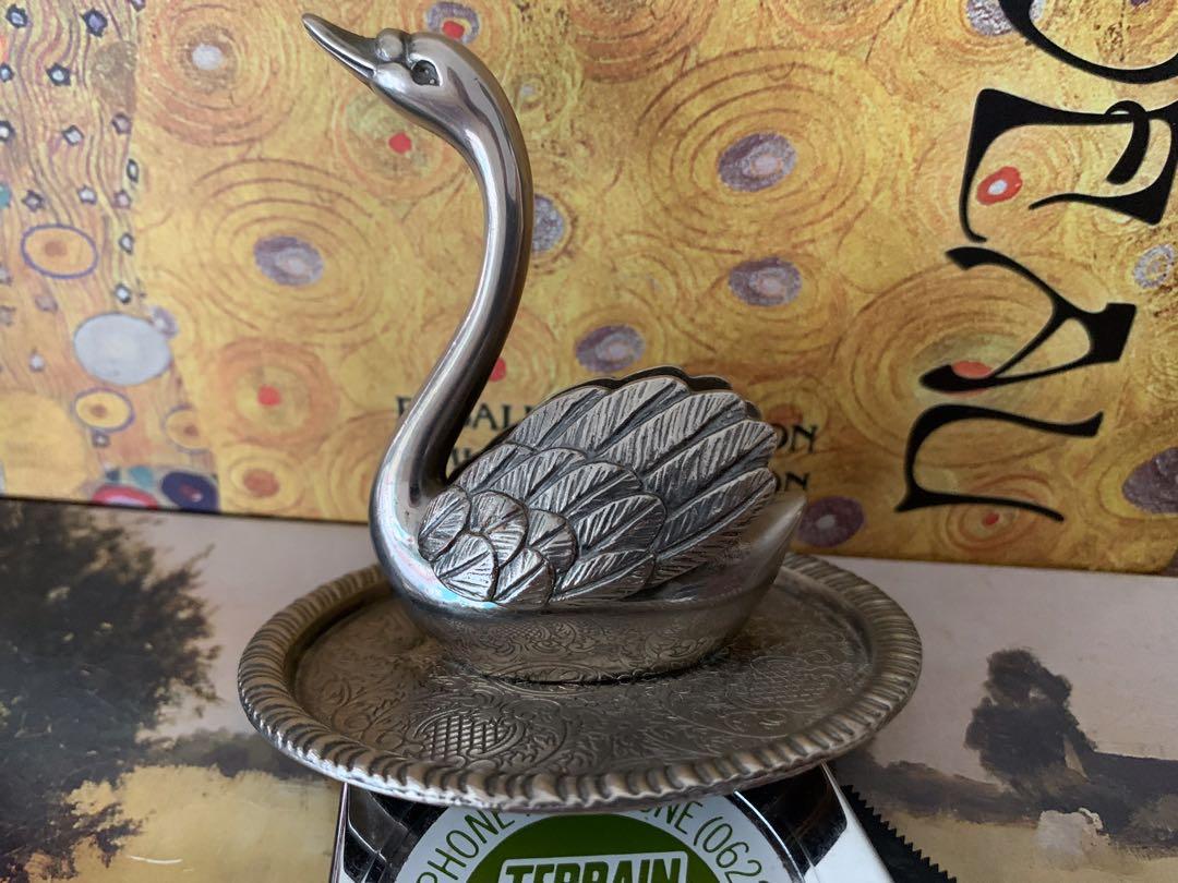 💕 Gorgeous Vintage EP Zinc Alloy Silver Swan Vanity Ring/Jewelry Holder ...