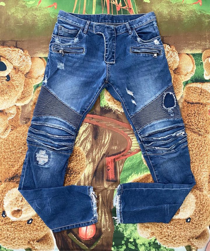 Balmain Ripped Jeans not Zara, Fesyen Pria, Pakaian , Bawahan di Carousell