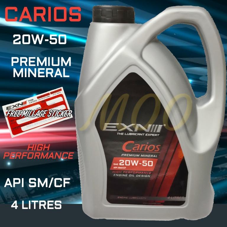 EXN CARIOS SAE 20W-50 20W50 HIGH PERFORMANCE PREMIUM MINERAL API SM/CF ENGINE OIL 4 LITRES, Auto ...