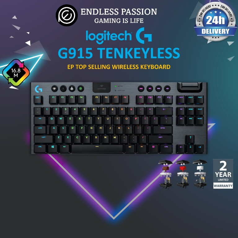 Logitech G915 Tenkeyless Lightspeed Wireless RGB Low Profile Mechanical ...
