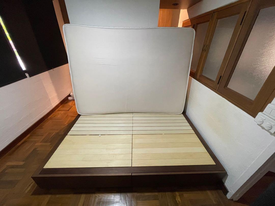 Muji Double Bed Frame with storage + mattress, Furniture & Home Living ...
