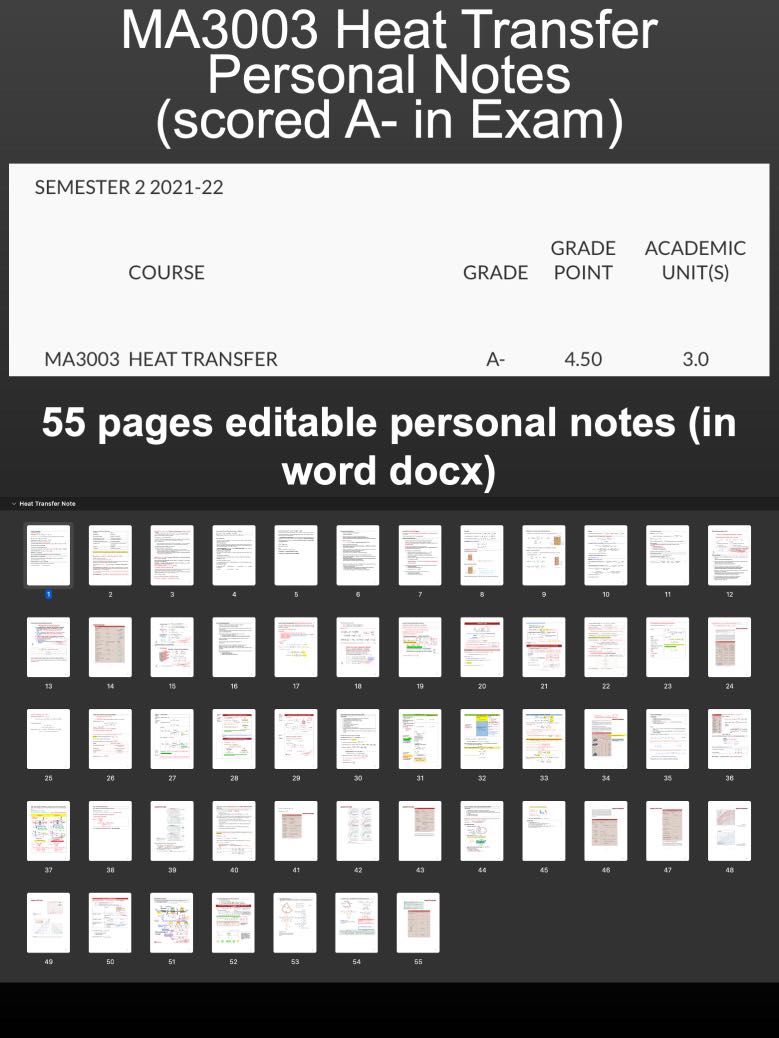 NTU MA3003 Heat Transfer Editable Personal Notes and Tutorial Solutions ...