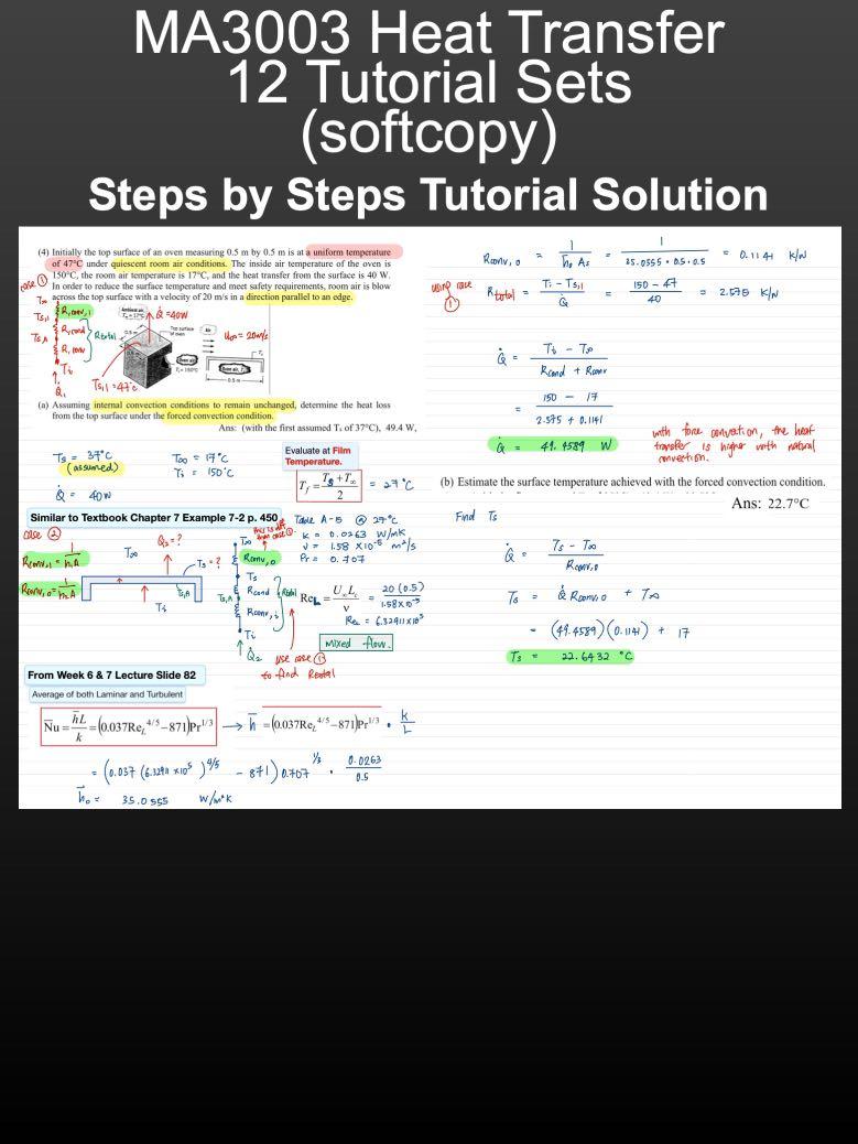 NTU MA3003 Heat Transfer Editable Personal Notes and Tutorial Solutions ...