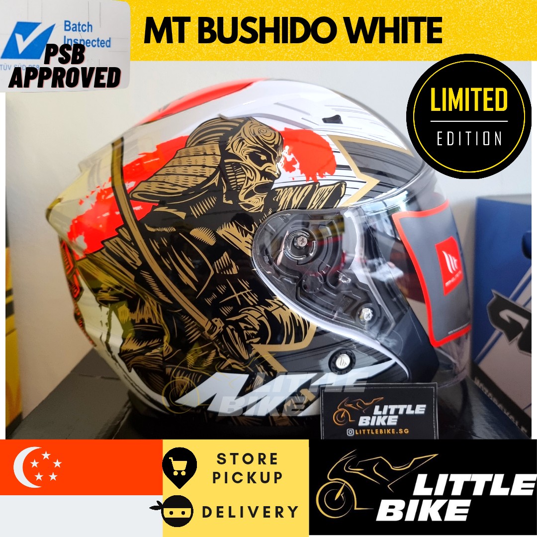 PSB APPROVED MT Helmets bushido samurai white open face motorycle ...