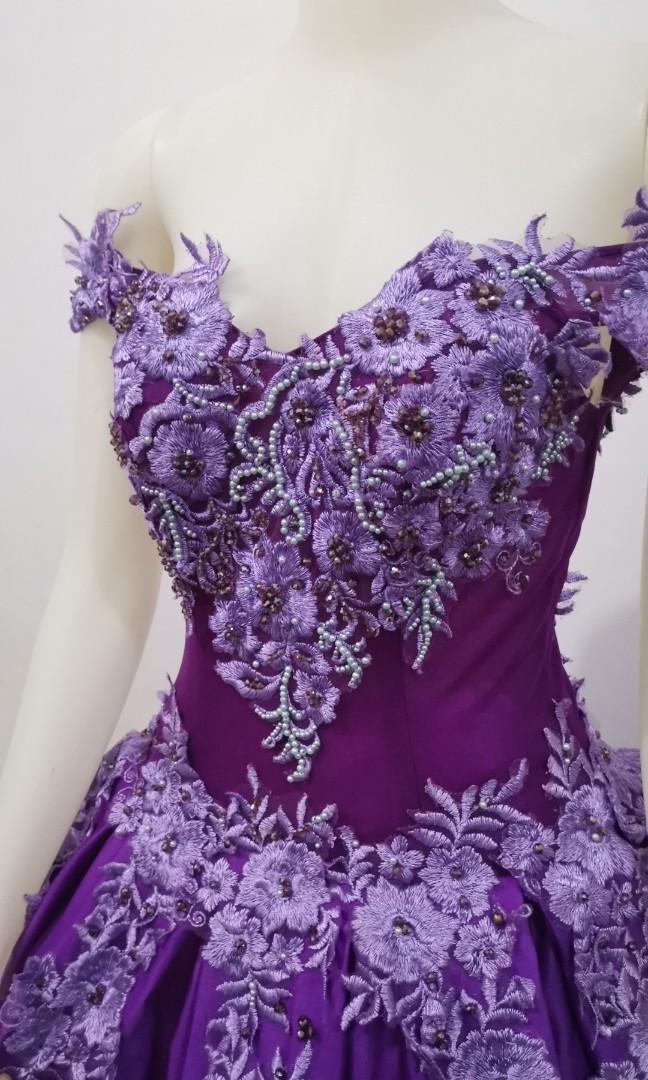 Purple umbrella cut gown, Women's Fashion, Dresses & Sets, Evening ...