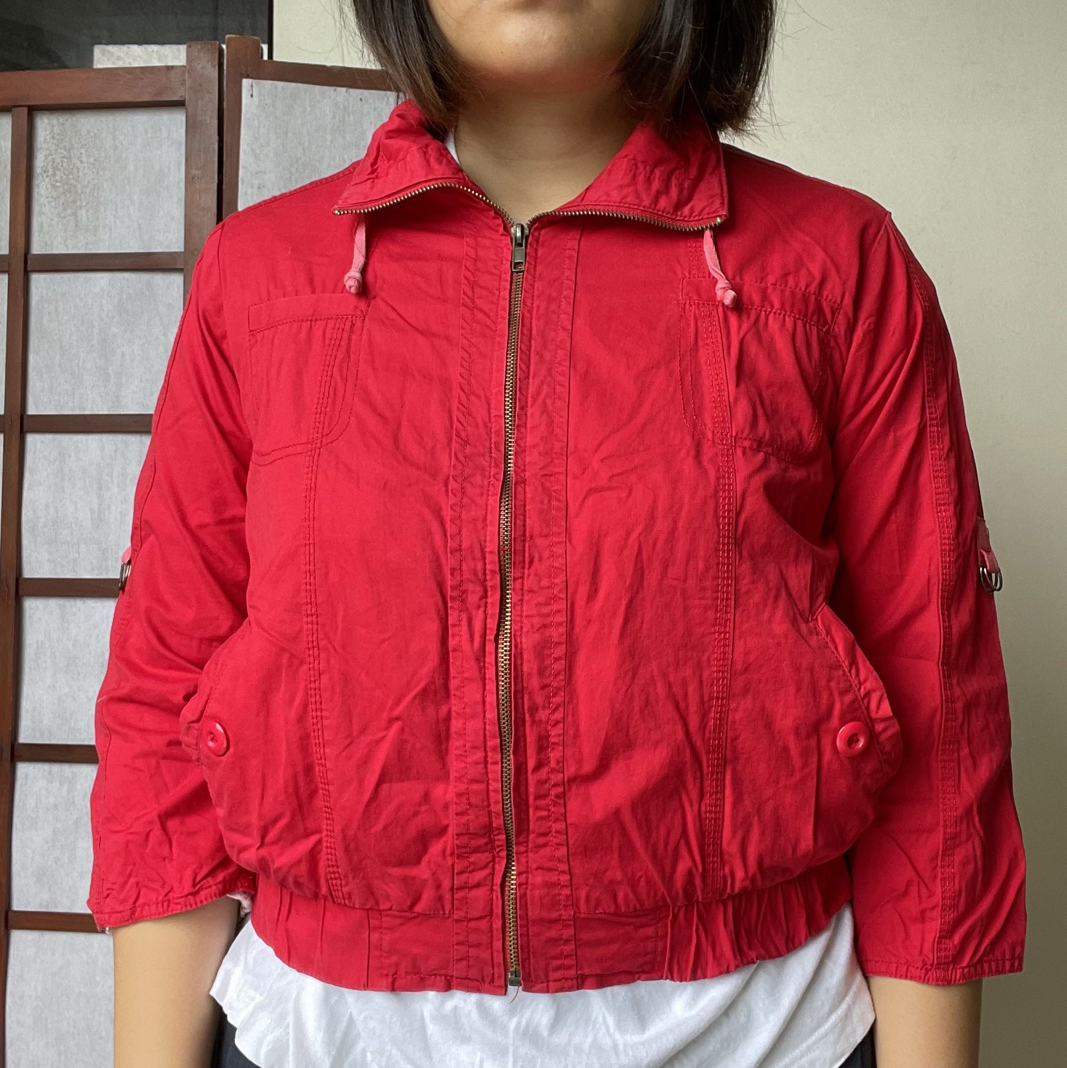 Red Jacket with patterned lining inside, Women's Fashion, Coats ...