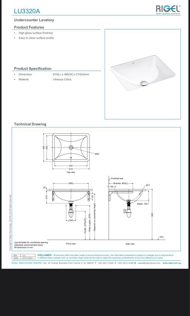 Rigel Undercounter Basin, Furniture & Home Living, Bathroom & Kitchen ...