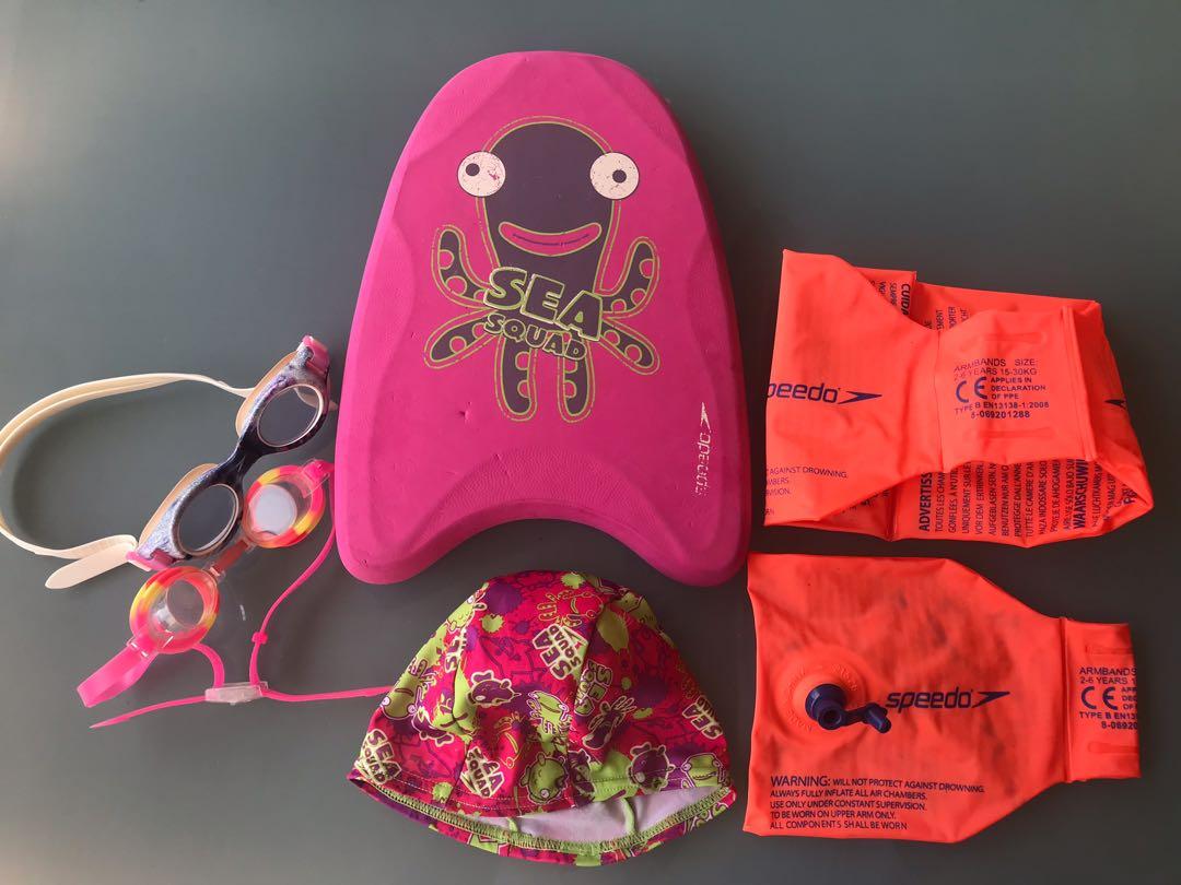 Speedo kids swimming essentials beach pool 1 kickboard, 1 swim cap, 2 ...