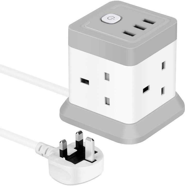 Cube Extension Lead with USB, 4 Way Power Strip with 3 USB Ports (5V/2 ...