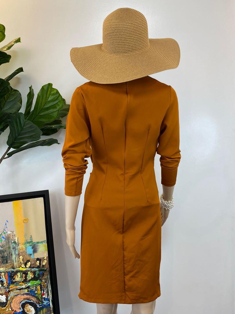 RUST BROWN SEMI FORMAL SEMI MIDI DRESS, Women's Fashion, Dresses & Sets ...