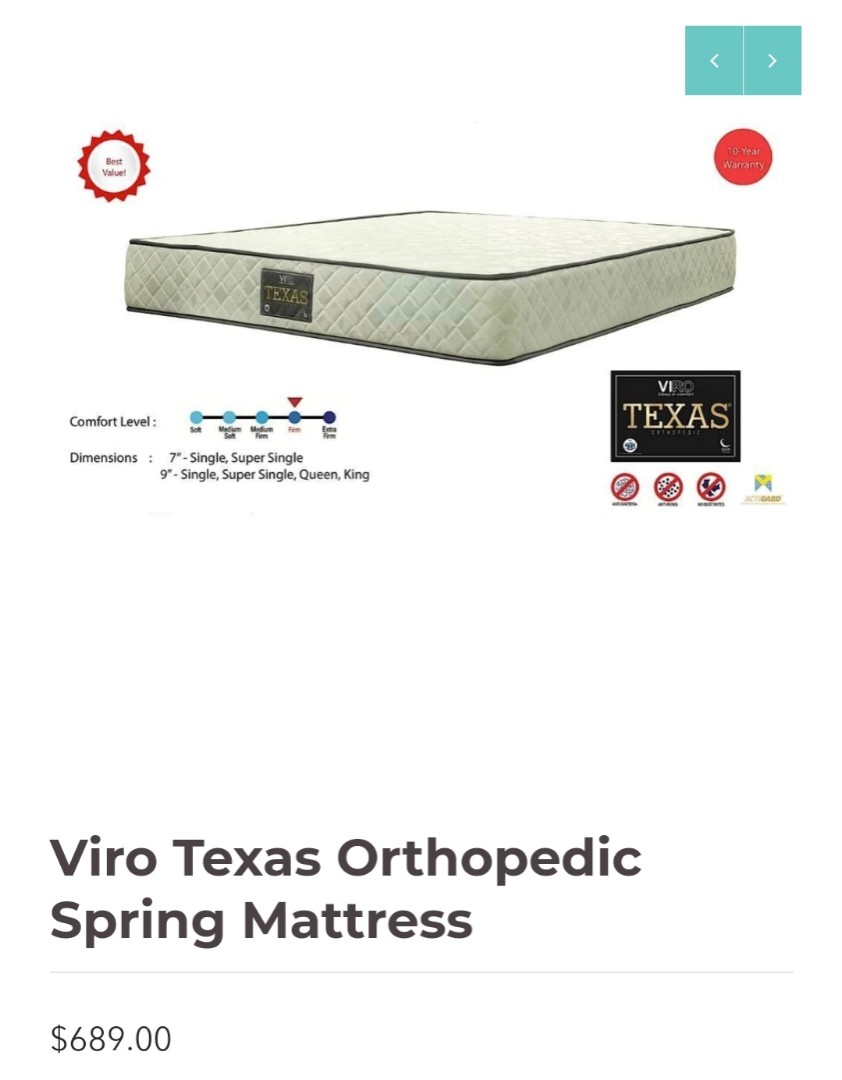 Viro Texas Orthopedic Spring Mattress x3, Furniture & Home Living ...