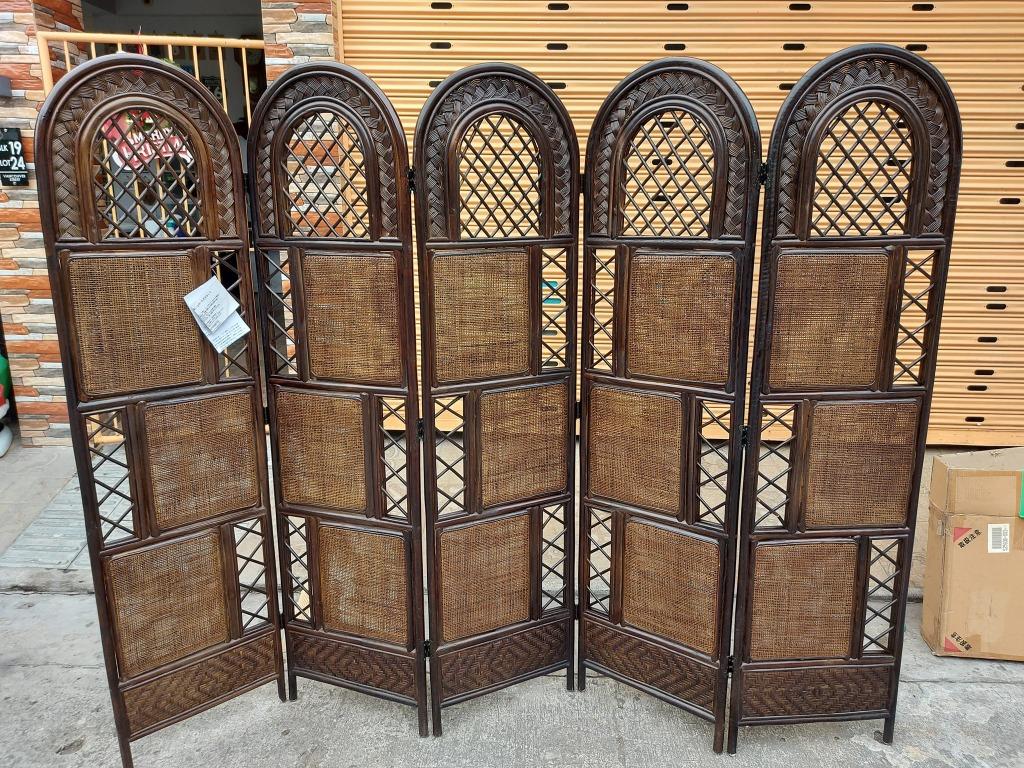 5 panel rattan screen room divider partition rustic farmhouse ...