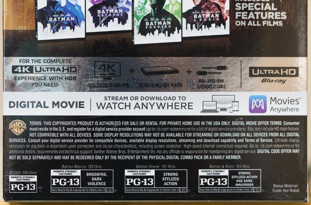 Batman 4-Film Collection 4K Blu-ray, Hobbies & Toys, Music & Media, CDs ...