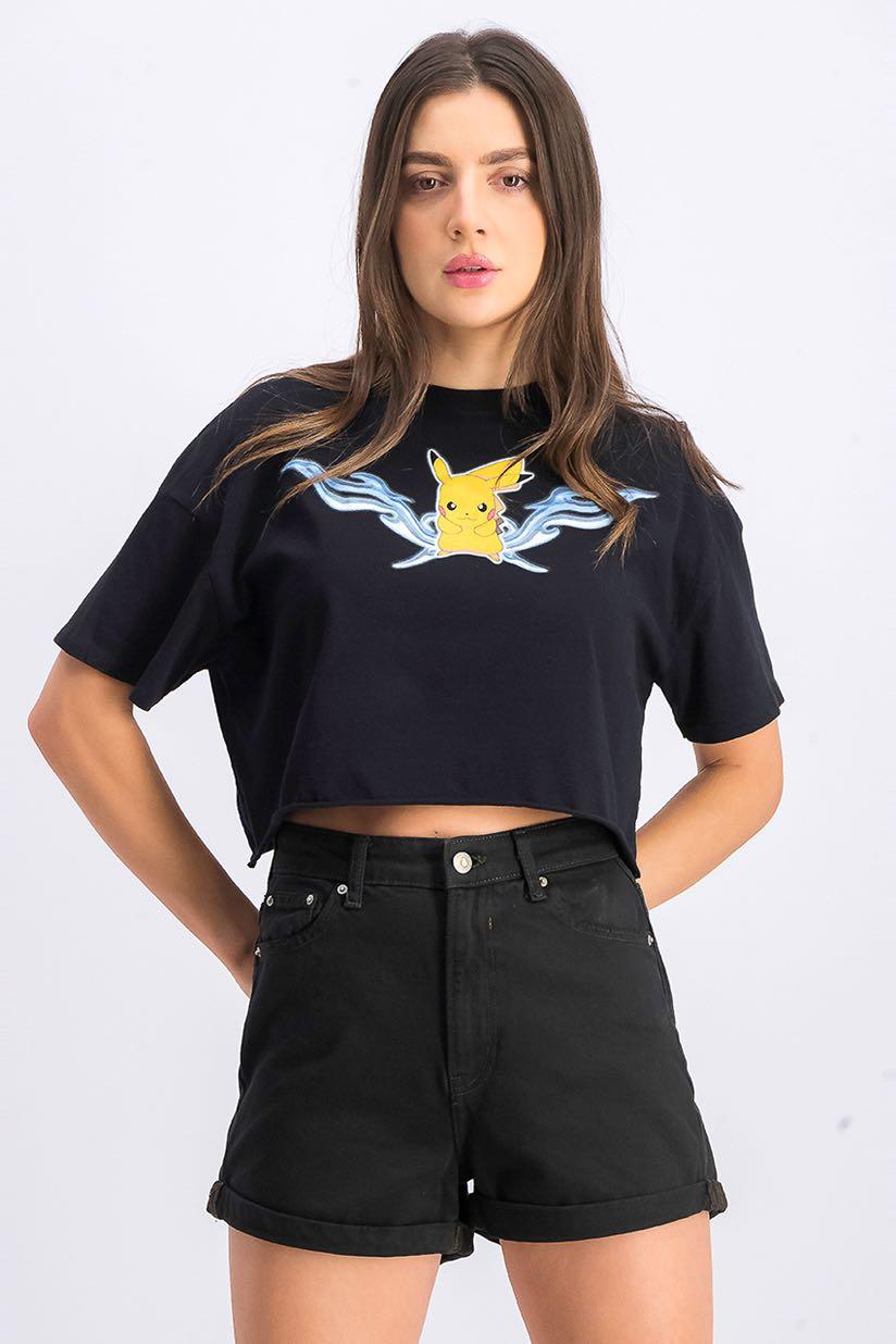 Bershka Pikachu Pokémon black crop top, Women's Fashion, Tops, Other ...