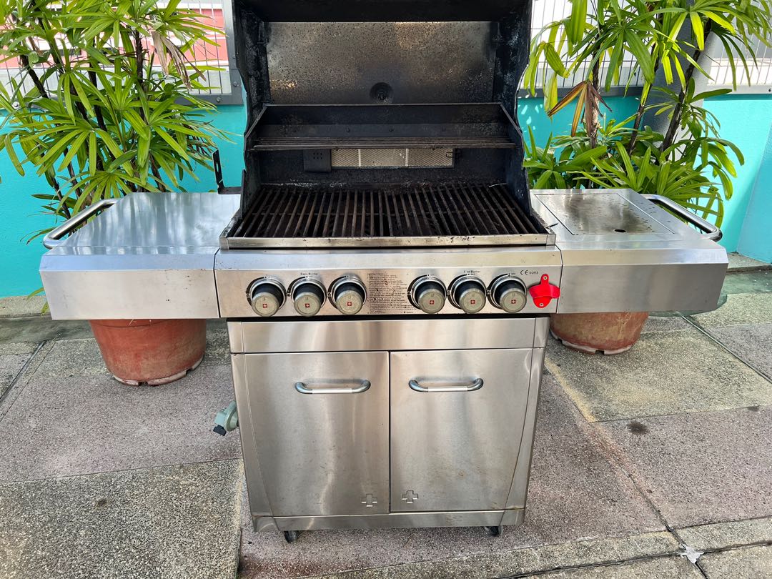 Big stainless steel Swiss grill / barbecue with gas tank and regulator ...