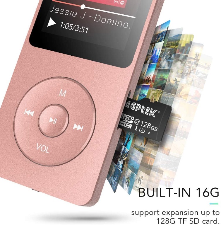 "Bluetooth MP3 Player 16GB, 40Hrs Play Time, Potable Digital Audio ...