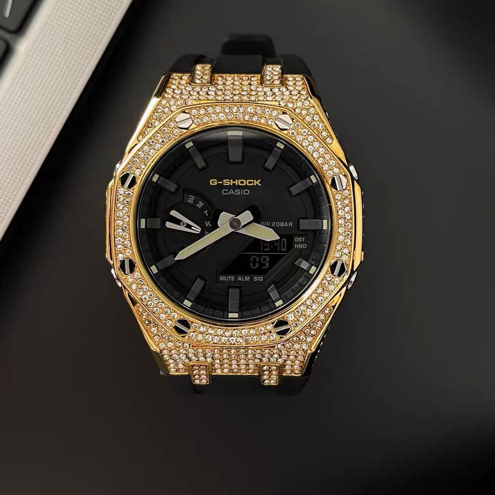 Gold bling mod gshock Casio ga2100 ga-2100 yellow gold custom design ...