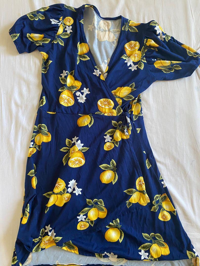 Lemon and Blue Wrap Around Dress, Women's Fashion, Dresses & Sets ...