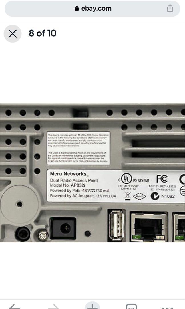 Meru Networks AP832i Dual Radio Access Point w/ T-Bar Adapter/Wall ...