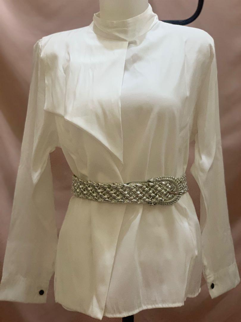 New kemeja putih blouse turtle neck wanita / Baju kantor merk Messi ...