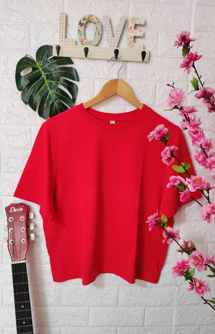 Uniqlo Red Orange Top, Women's Fashion, Tops, Blouses on Carousell