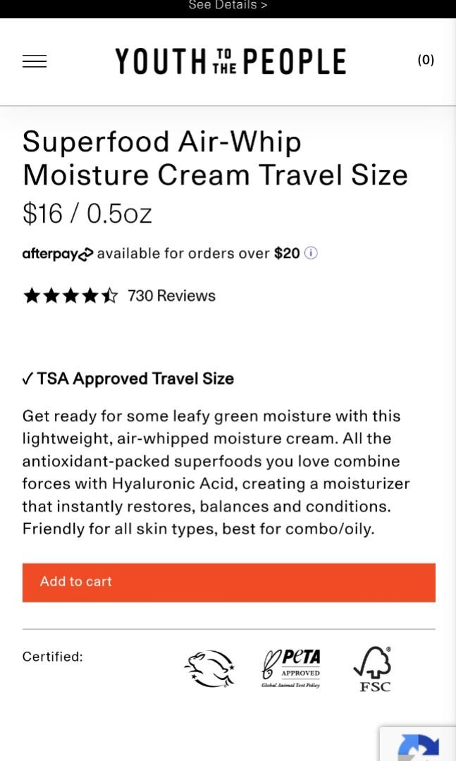 Youth to the People YTTP Superfood Air Whip Moisture Cream, Beauty ...