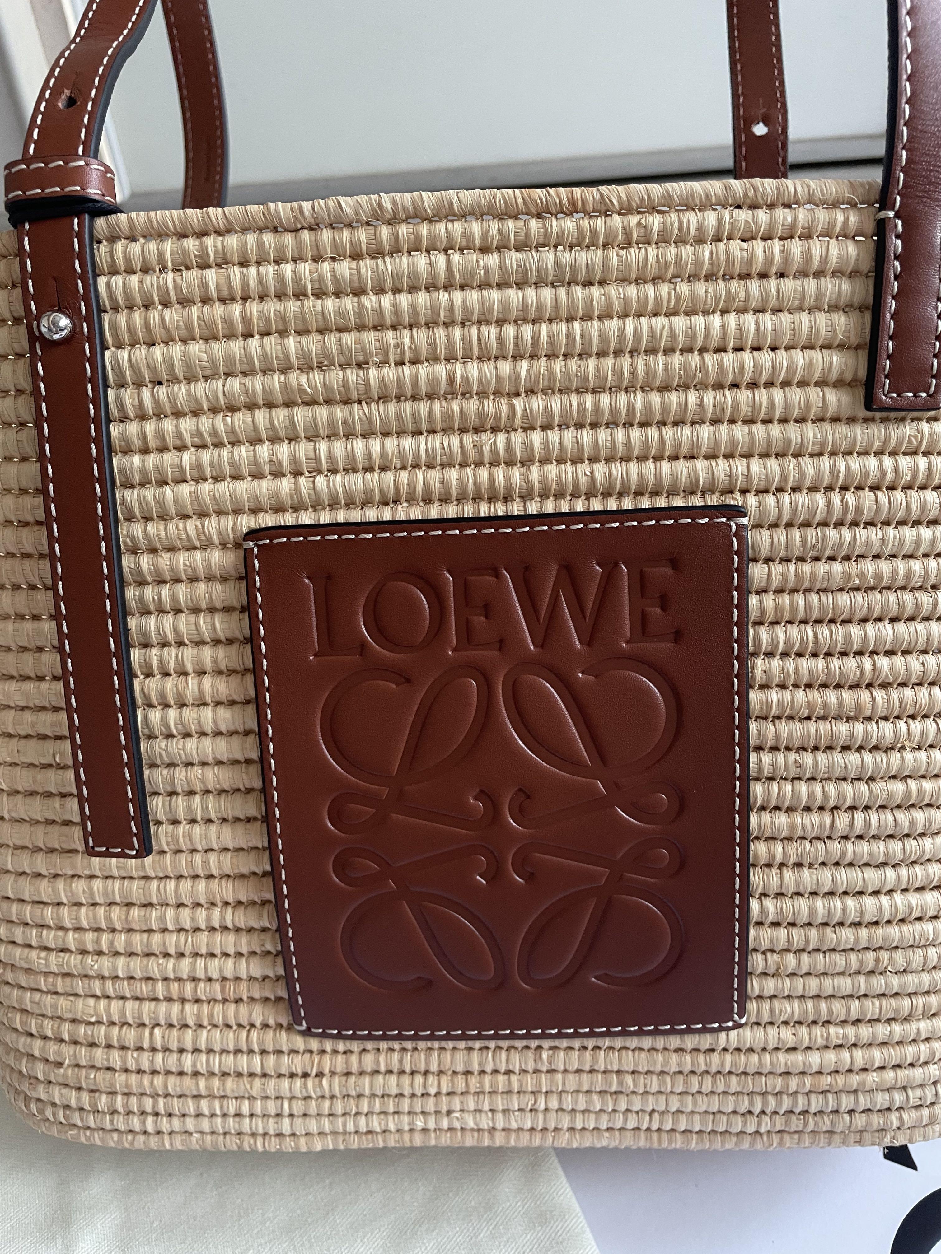BNIB Loewe small square rattan basket tote bag raffia, Women's Fashion ...